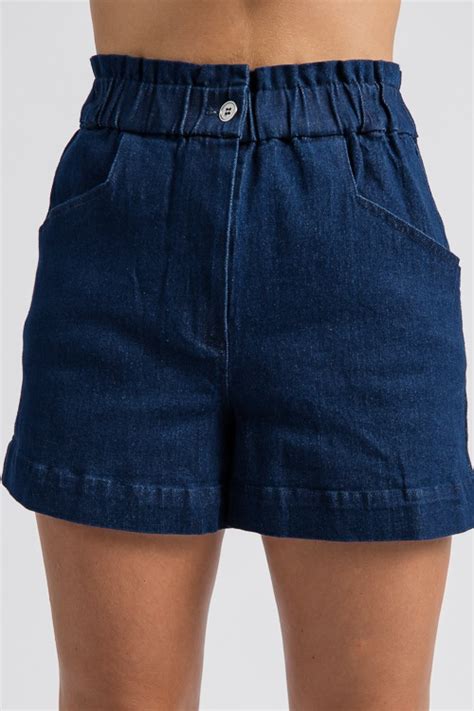 Elastic Waist Denim Shorts Indigo Sale The Blue Door Boutique