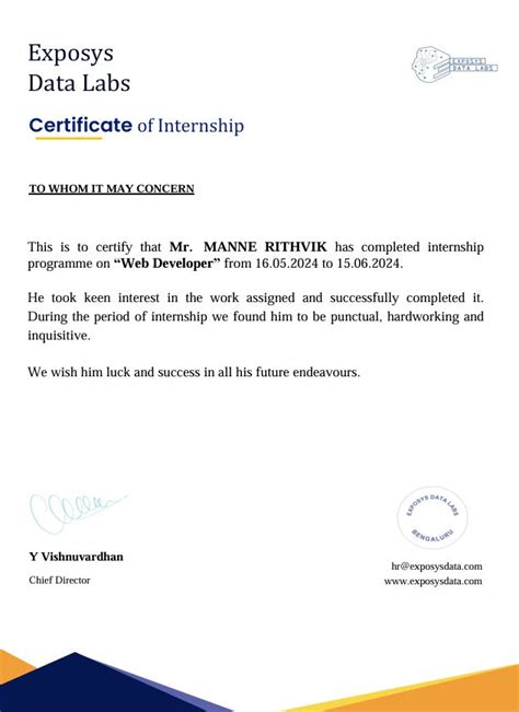 manne rithvik on linkedin completed internship at exposys data labs as