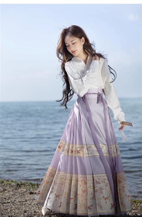 紫色马面裙混搭套装小个子改良版汉服女装成人汉元素日常通勤裙子 阿里巴巴