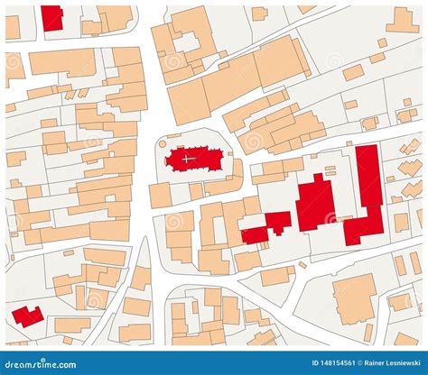 Imaginary Cadastral Map Of Territory With Buildings Roads And Land