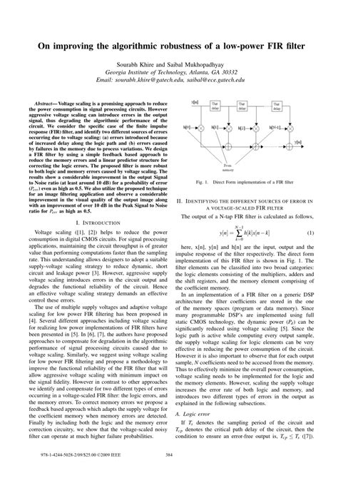 Pdf On Improving The Algorithmic Robustness Of A Low Power Fir Filter