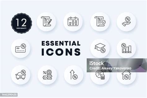 할인 설정 아이콘 투자 저렴한 저렴한 가격 달러 센트 지불 시간 카드 회계 보고서 수표 쓰기 퍼센트 재무 관리 개념입니다 신형성 스타일 벡터 선 아이콘 가격에 대한 스톡