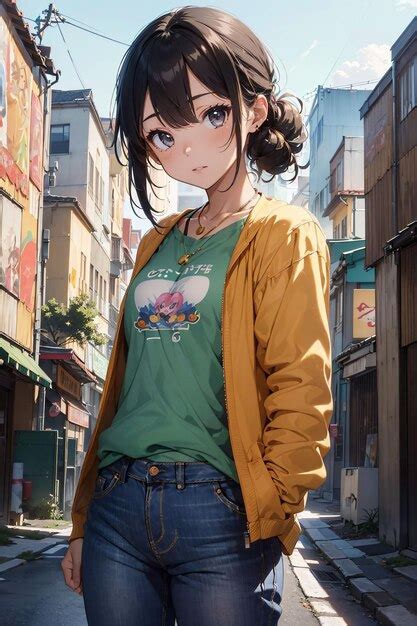 Premium Photo Anime Girl In A Street With A Flower On Her Shirt