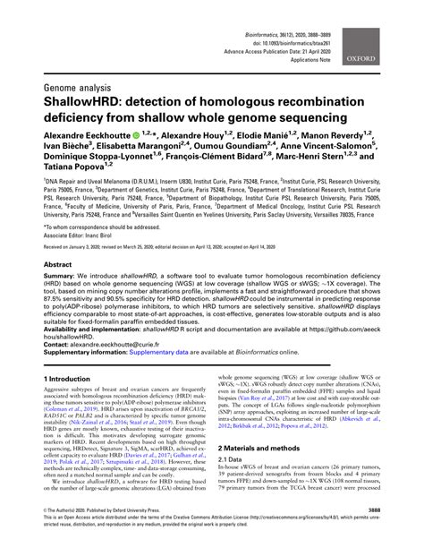 Pdf Shallowhrd Detection Of Homologous Recombination Deficiency From