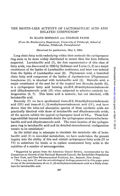Pdf The Biotin Like Activity Of Lactobacillic Acid And Related Compounds