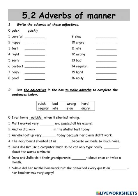 Wider World 2 Unit 52 Adverbs Of Manner Worksheet Adverbs Worksheet