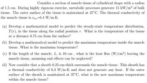 Solved Consider A Section Of Muscle Tissue Of Cylindrical Shape