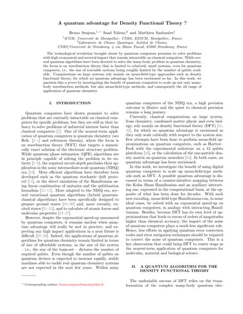 Pdf A Quantum Advantage For Density Functional Theory