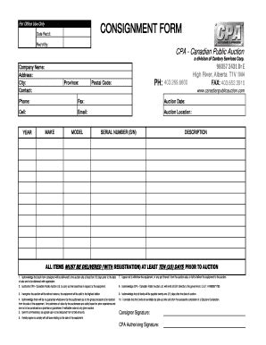 Fillable Online For Office Use Only CONSIGNMENT FORM Date Rec D Fax