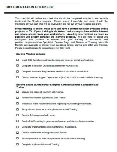 Free 33 Implementation Checklist Samples In Pdf Ms Word