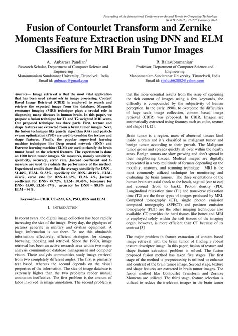 Pdf Fusion Of Contourlet Transform And Zernike Moments Feature Extraction Using Dnn And Elm