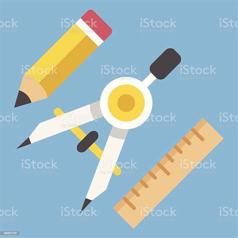 Vector Drawing Compass Pencil And Ruler Icon Web Design Concept Stock