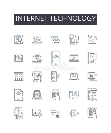 Internet Technology Line Icons Collection Computer Hardware Social Media Digital