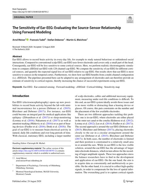 Pdf The Sensitivity Of Ear Eeg Evaluating The Source Sensor