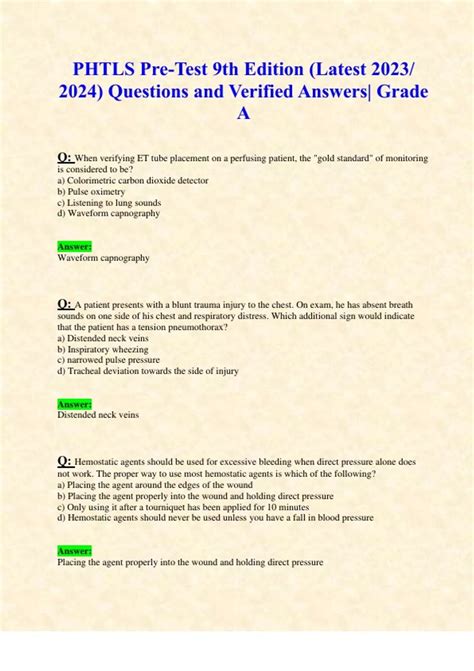 Phtls Pre Test 9th Edition Latest 2023 2024 Questions And Verified