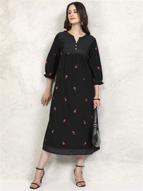 Buy Vishudh Women Embroidered Fit And Flare Midi Dress Dresses For
