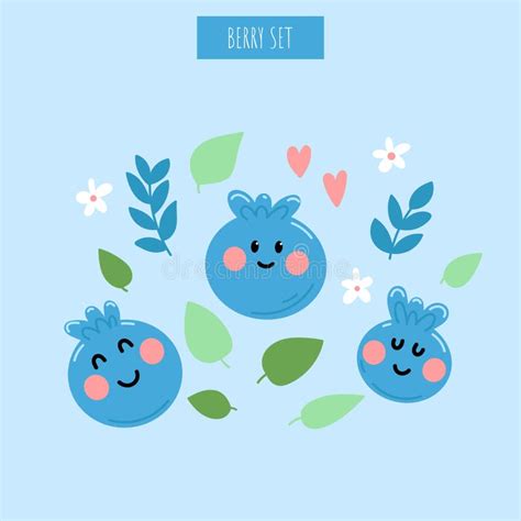 Cute Blueberries And Leaves Collection Stock Illustration