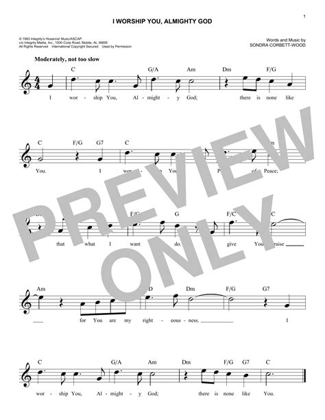 Sondra Corbett Wood I Worship You Almighty God Sheet Music