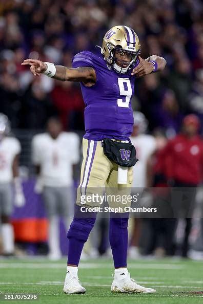 Michael Penix Jr 9 Of The Washington Huskies Reacts After A First