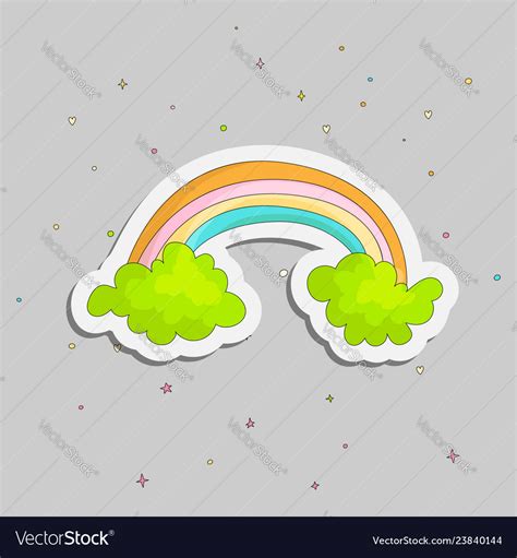Cute Cartoon Rainbow On Two Green Clouds Icon Vector Image