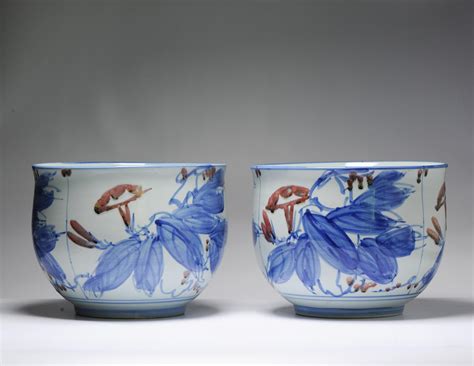 Pair Vintage 20 C Chinese Porcelain Proc Liling Jardiniere China Rooster For Sale At 1stdibs