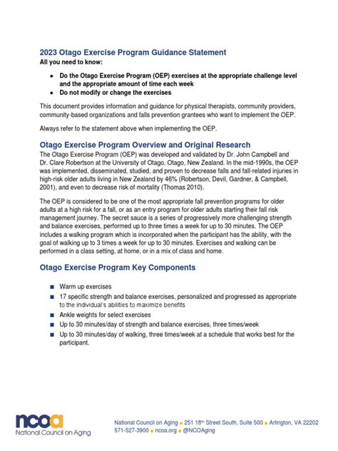 2023 Otago Exercise Program Guidance Statement Pdf Physical Therapy
