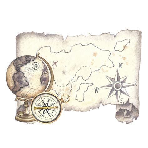 Premium Photo Vintage Globe And Compass With An Ancient Map Of The