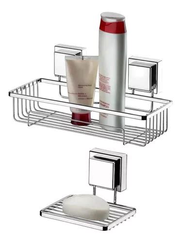 Kit Porta Shampoo Saboneteira Ventosa Banheiro Cromado Frete grátis