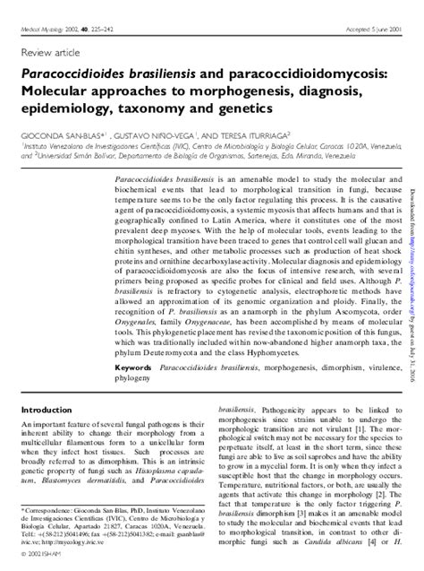 Pdf Paracoccidioides Brasiliensis And Paracoccidioidomycosis