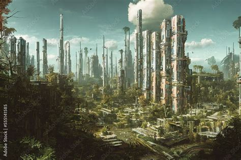 Dystopian Concept Art Of A Futuristic City Landscape In A Cyberpunk