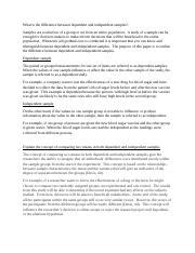 What Is He Difference Between Dependent And Independent Samples LJ Biost Docx What Is The