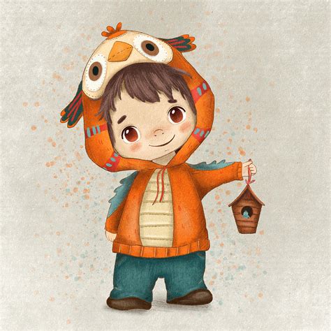 Иллюстрация Мальчик со скворечник в стиле детский книжная графика