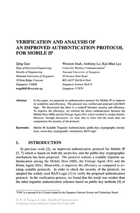 Pdf Verification And Analysis Of An Improved Authentication Protocol For Mobile Ip