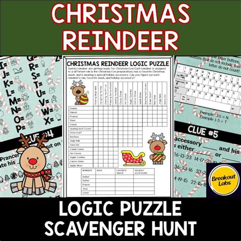 Christmas Reindeer Logic Puzzle Scavenger Hunt Printable Game Etsy