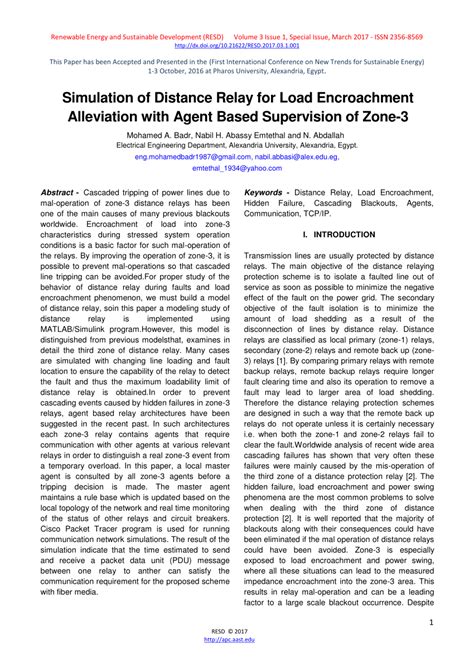 Pdf Simulation Of Distance Relay For Load Encroachment Alleviation