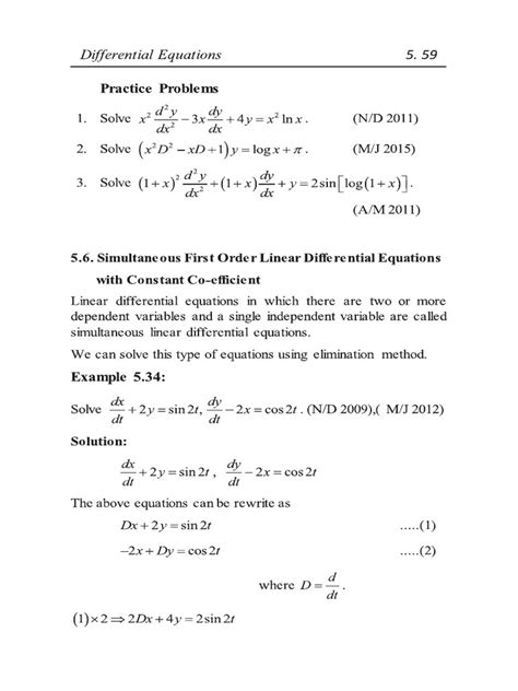 u5 simultaneous linear differential equations pdf