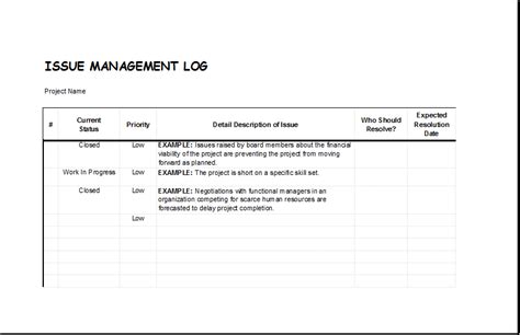 Issue Management Log Template For EXCEL Excel Templates