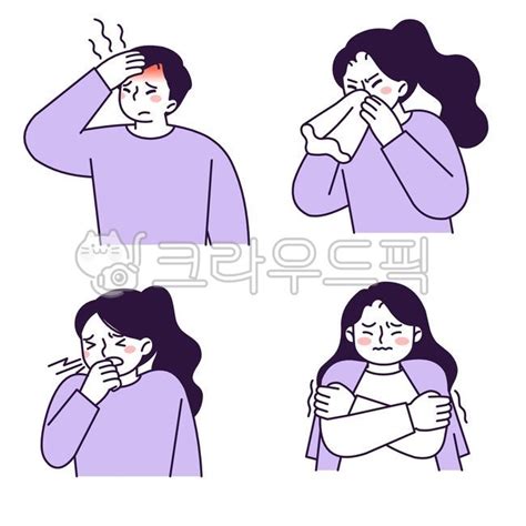 감기 콧물 오한 기침 열 사진이미지일러스트캘리그라피 Jinseo작가