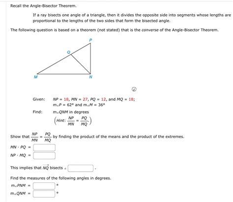 Solved Recall The Angle Bisector Theorem If A Ray Bisects