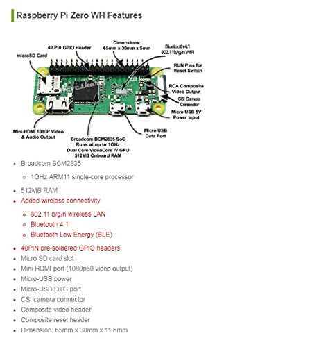 Raspberry Pi Zero Wh Pzsmocn Broadcom Bcm2835 1ghz Arm11 Single Core