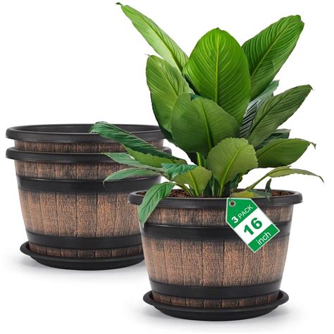 Large Plastic Plant Pots Set Of 3 Pack16 Inch Whiskey Barrel Planters
