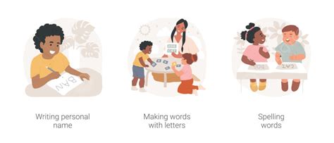 Preschool Language Lesson Isolated Cartoon Vector Illustration Set