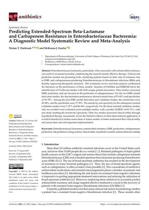 Pdf Predicting Extended Spectrum Beta Lactamase And Carbapenem