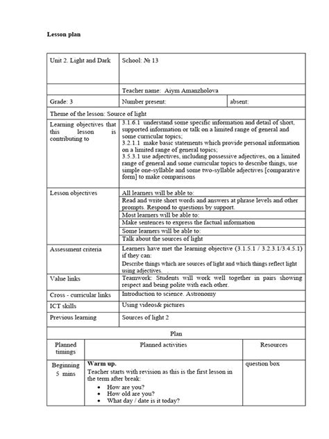 Lesson Plan Grade 3 Pdf Learning Behavior Modification