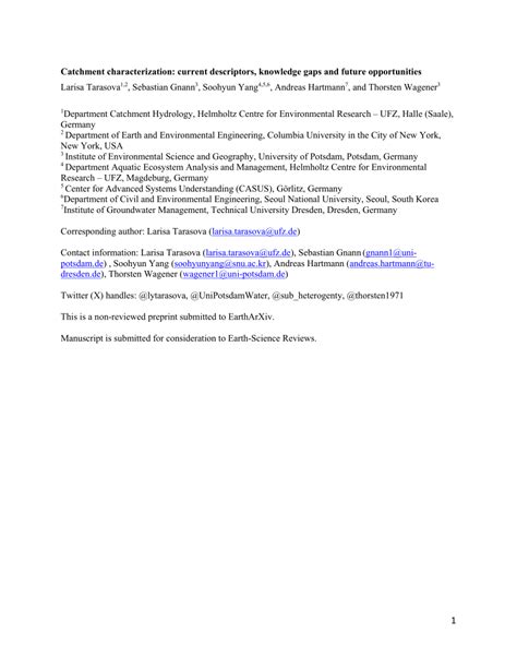 Pdf Catchment Characterization Current Descriptors Knowledge Gaps
