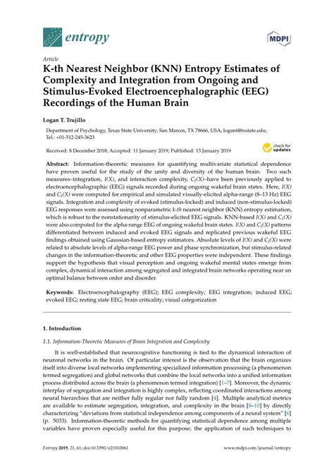 PDF K Th Nearest Neighbor KNN Entropy Estimates Of Complexity And