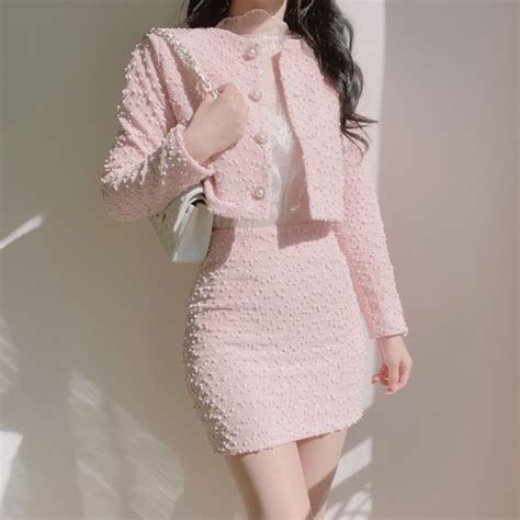 트위드 진주 자켓 미니스커트 루나 투피스 세트 에이블리