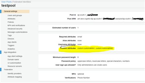amazon web services custom attribute not passed into id token created