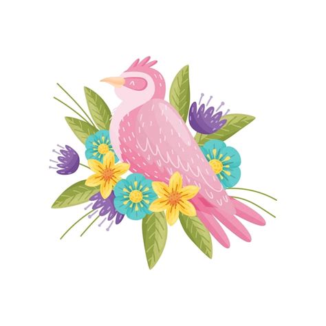 Premium Vector Exotic Pink Bird With Closed Eyes Sitting On Branch