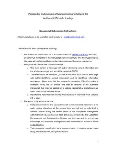 Manuscript Submission Policies Research Publisher